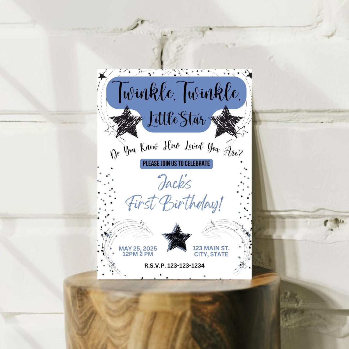Personalized Twinkle Little Star Birthday Invitation | Blue – Sunny Jar ...